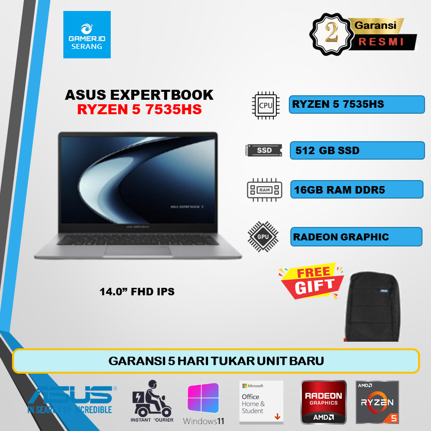 Jual ASUS EXPERTBOOK PM1403CDA RYZEN 5 7535HS 16GB 512GB W11+OHS+M365B 14.0FHD VIPS 3Y+ADP ...