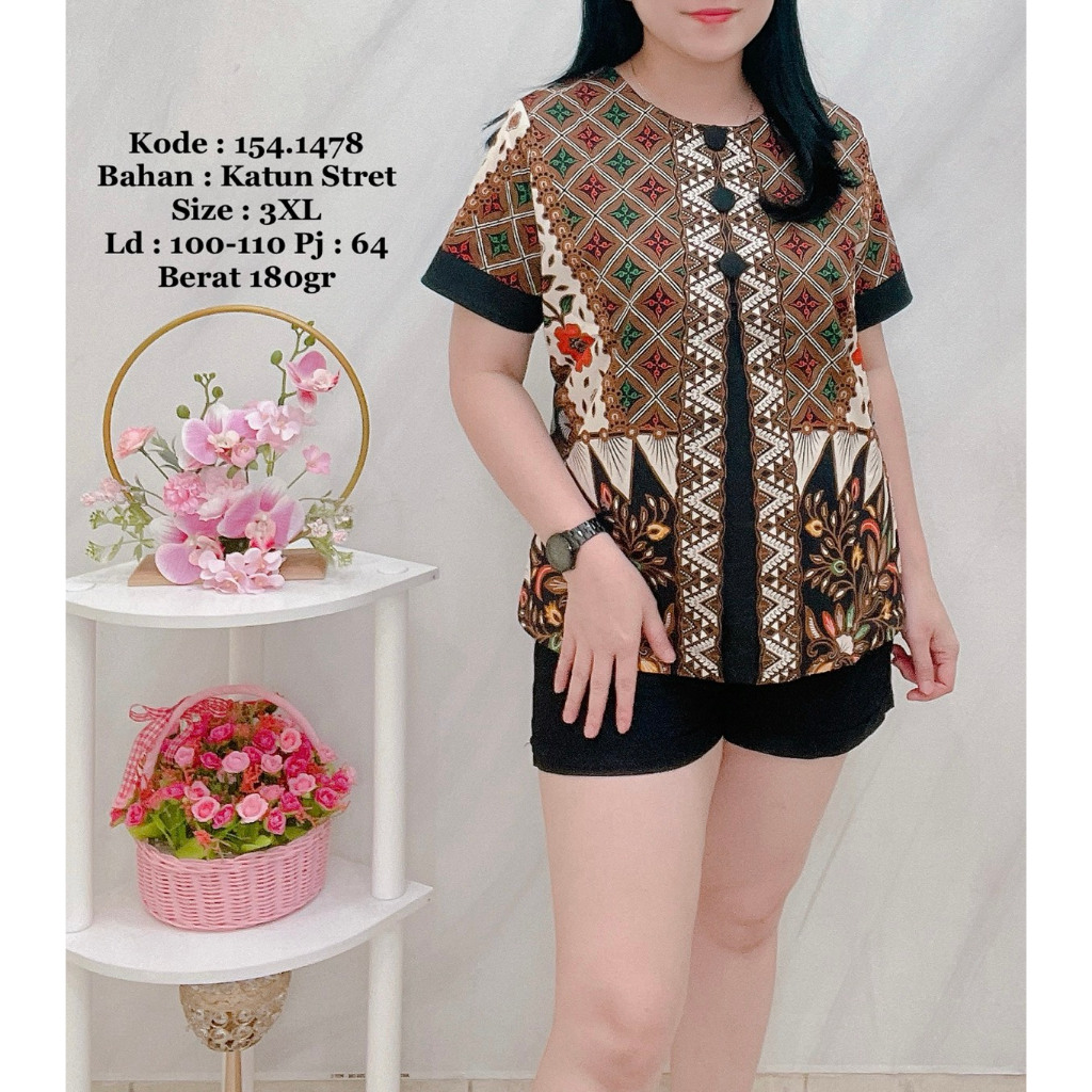 Jual 154 ATASAN BATIK WANITA ROMPI NEMPEL | Shopee Indonesia