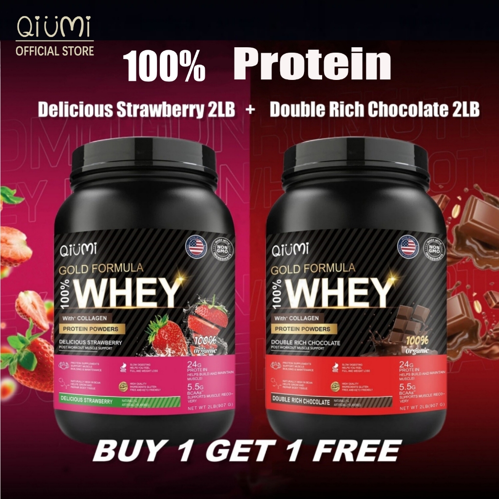 Jual QIUMI 100% Whey Protein Powder 2 Lbs Strawberry Flavour 907 G 5.5 ...