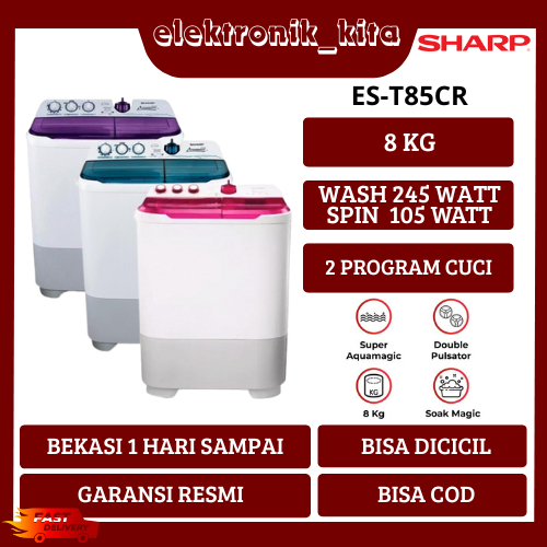 Jual SHARP MESIN CUCI 2 TABUNG 8 KG LOW WATT ES T85CR BK PK VK EST85CR ...