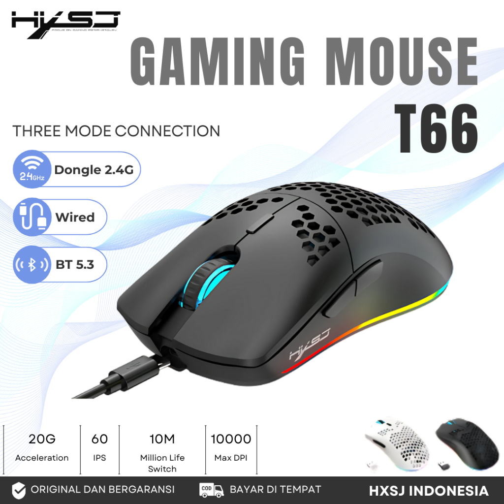 Jual HXSJ T66 Wired + 2.4G + BT5.3 3 Mode Wireless Mouse | Shopee Indonesia