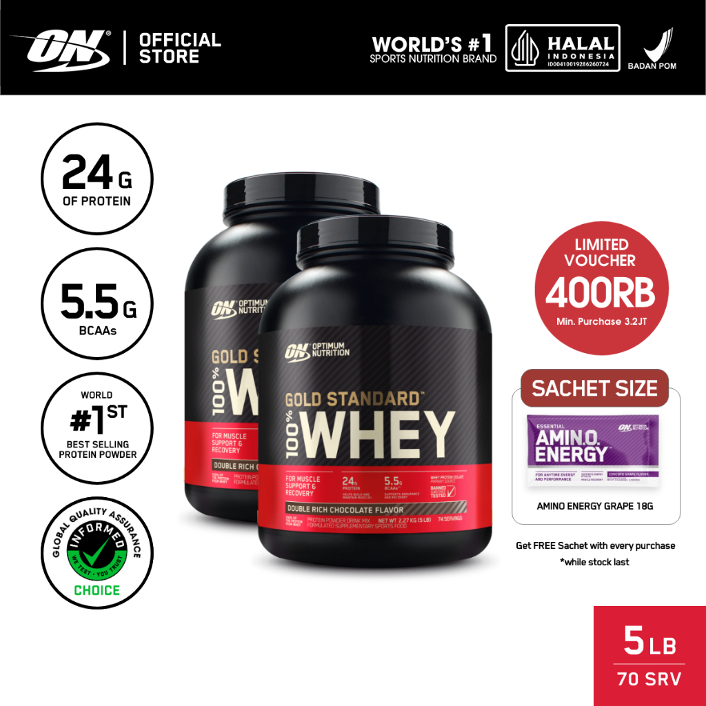 Jual Optimum Nutrition Gold Standard 100% Whey 5 lbs Twin Pack + Amino ...