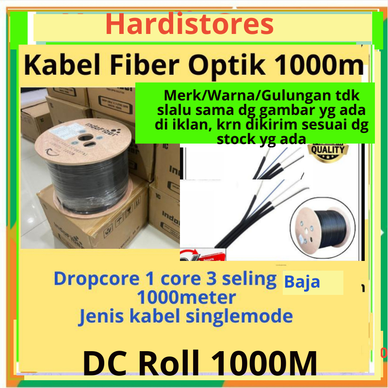 Jual Kabel Fiber Optik 1000 meter 3 Kawat FTTH Dropcore 1 Core 3 Sling ...