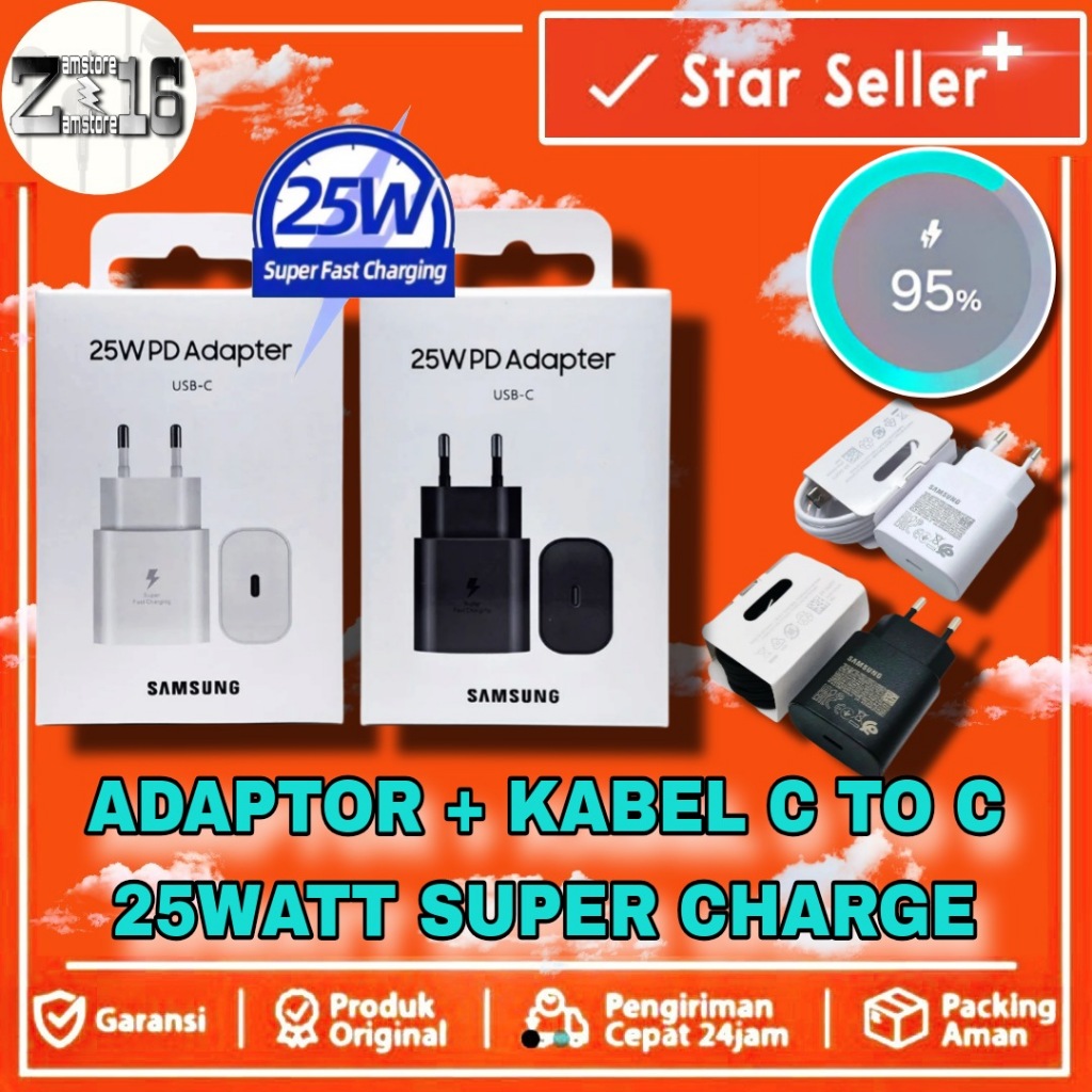 Jual Charger Adaptor + kabel data samsung galaxy A52s A70 A72 A72 A 72 M32 M52 25WAT 25W 25WAT C ...