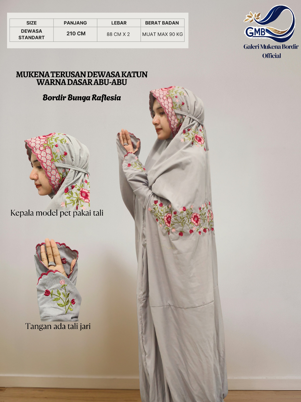 Jual Mukena Terusan Dewasa Bahan Katun Polino Kain Dasar Warna Abu ...
