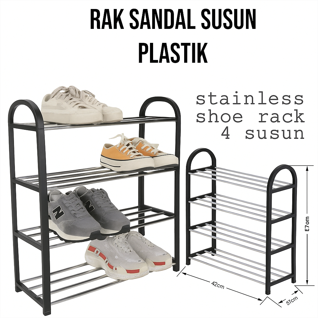 Jual TEBUS MURAH !! - Rak Sepatu Sendal Stainless Besi/Plastik 4 Susun ...