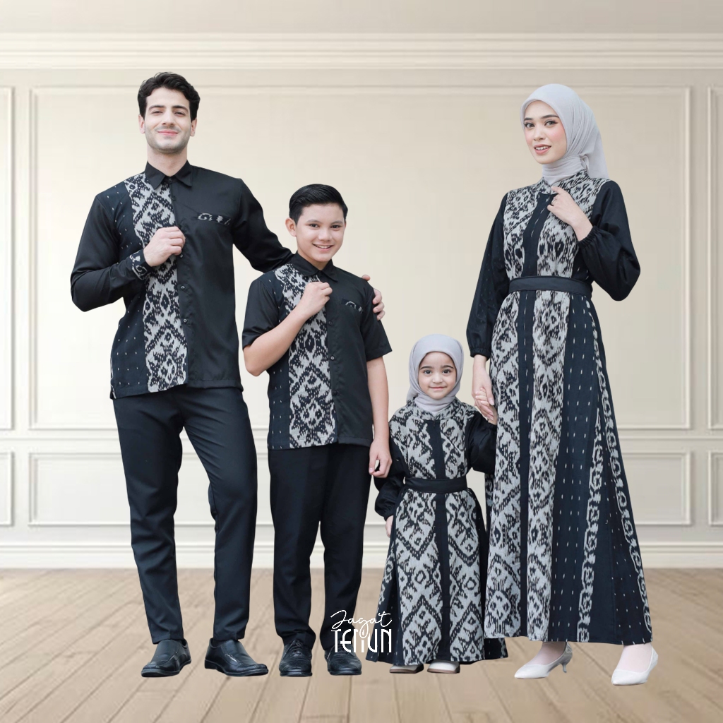Jual Baju Sarimbit Tenun Premium - Set Pakaian Tenun Keluarga Hitam ...