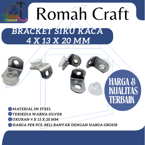 Jual Bracket siku kaca 4x13x20mm Shape GSS103B L 2pcs Glass Shelf ...