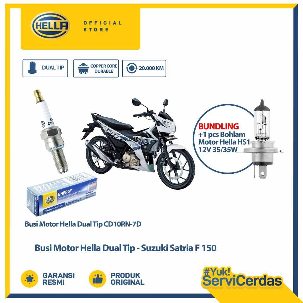 Jual Busi Motor Suzuki Satria F150 Hella Dual Tip CD10RN-7D Bundling ...