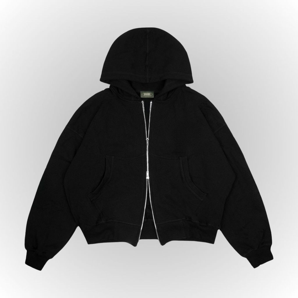 Jual SERVENT - Hoodie Boxy Double Zip Hitam Polos | Shopee Indonesia