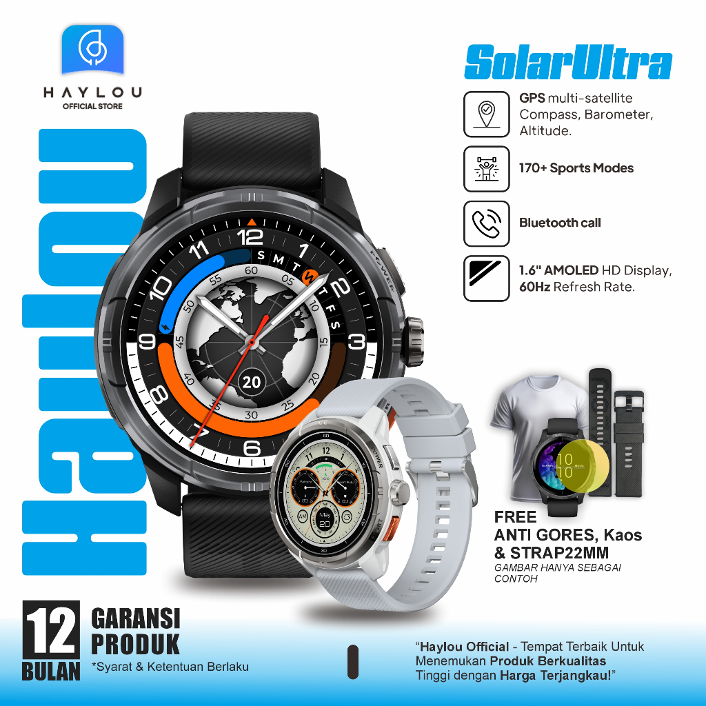 Jual Haylou Solar Ultra SmartWatch 1.6" Amoled HD BTCALL GPS BUILT IN ...