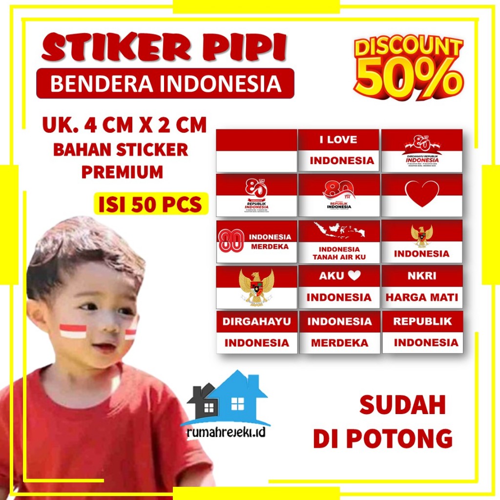 Jual Sticker Bendera Pipi INDONESIA isi 50 pcs / Stiker Bendera ...