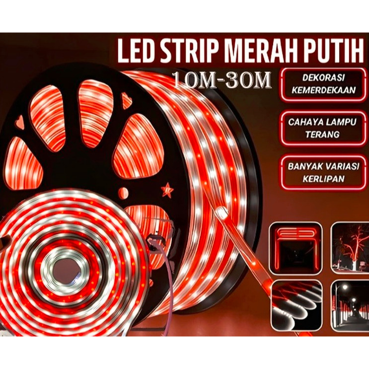 Jual LAMPU STRIP LED MERAH PUTIH 5m 10m 15m 20m 25m LAMPU HIAS ...