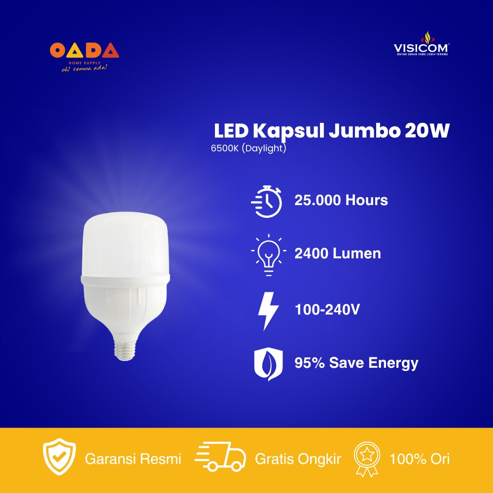 Jual VISICOM Lampu LED Kapsul Jumbo 20 Watt (HB) Hemat Energi Daylight | Shopee Indonesia