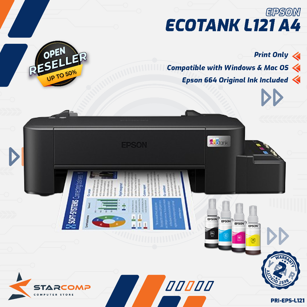 Jual Epson L121 Printer EcoTank A4 Single Function Printer Print Only Include Tinta | Shopee ...