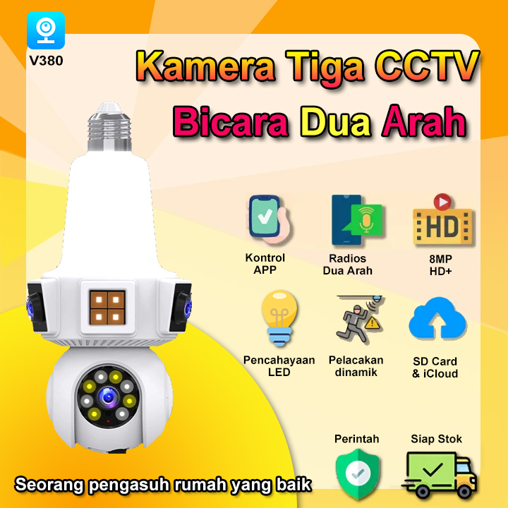 Jual CCTV V380 Pro Tiga lensa Bulb Camera 8MP Lighting Bola 1080P IP ...