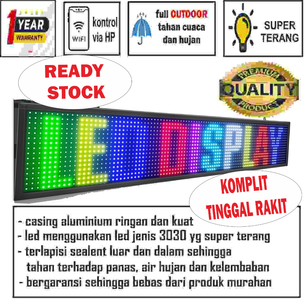 Jual running text full color rgb ukuran 200cm x 20cm custom p2.5+p10 ...