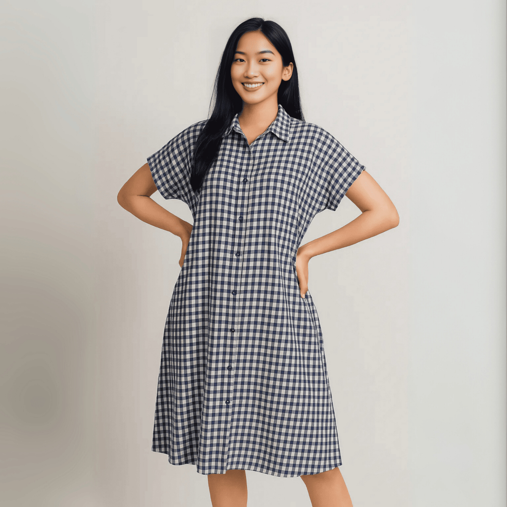 Jual Daster Kotak Nindy Kancing Depan Lengan Pendek Murah | Dress Kotak ...