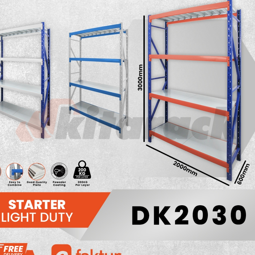 Jual KITARACK Rak Gudang Besi Panjang 2M Tinggi 3M 200Kg/Layer 4 Layer ...