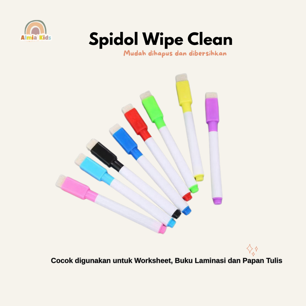 Jual Almia Kids - Spidol Wipe Clean/Spidol Worksheet/Spidol Warna ...