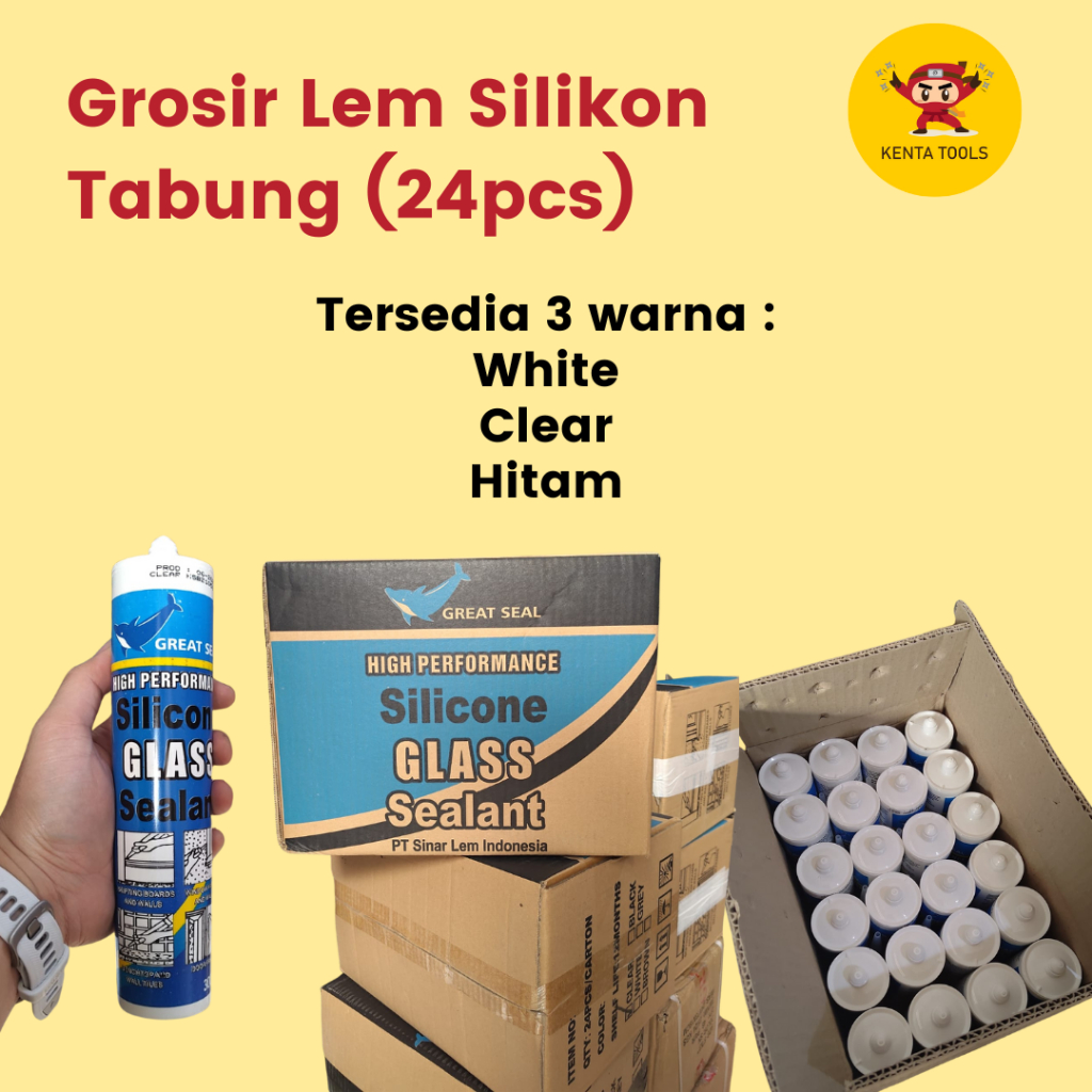 Jual Lem Tabung / Silicone Sealant / Lem Silikon Kaca Tembak GREAT SEAL ...