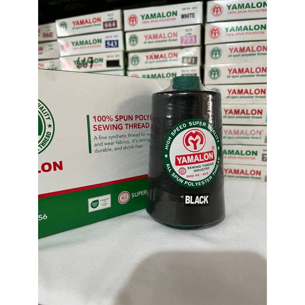 Jual Benang jahit yamalon besar 5000 yard 100% polyester warna hitam ...