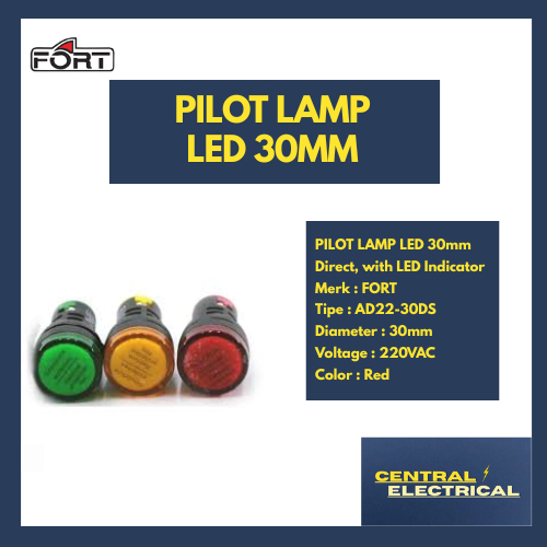 Jual FORT Pilot Lamp LED 30mm 220VAC Direct, with LED Indicator 3 Warna ...