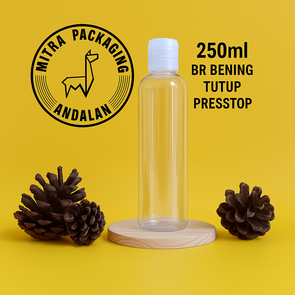 Jual Botol Plastik PET 250ml BR Bening Tutup Presstop - MOQ 2 PCS | Shopee Indonesia