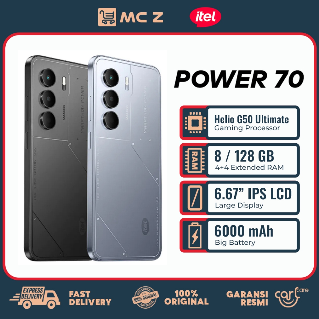 Jual Official Itel P70 ( Power 70 ) 4+4 / 128 GB - 6.000 mAh - MediaTek Helio G50 Ultimate - 6. ...