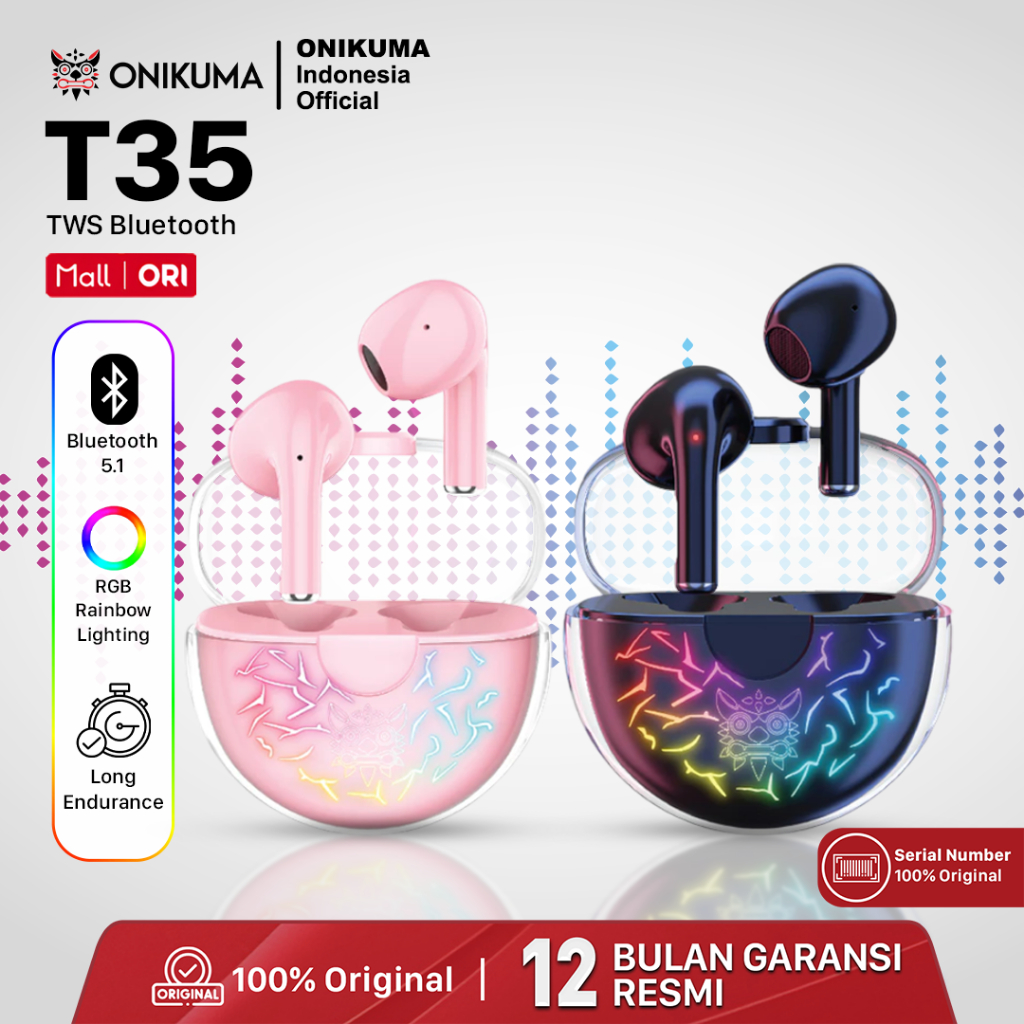 Jual ONIKUMA True Wireless Earbuds T35 TWS Bluetooth RGB Black Pink ...