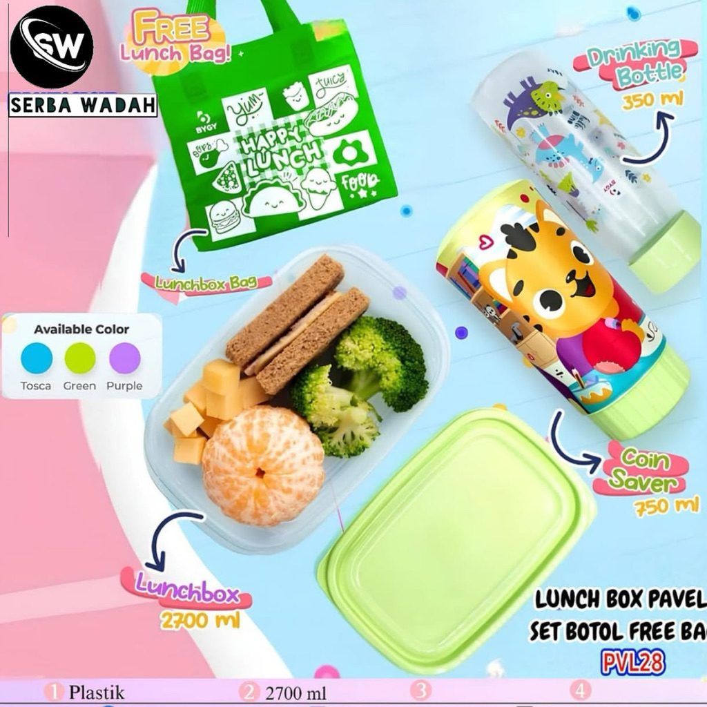 Jual LUNCH BOX PAVEL SET BOTOL FREE BAG / TEMPAT MAKAN DAPAT BOTOL MINUM | Shopee Indonesia