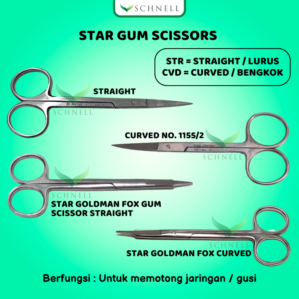 Jual STAR Gum Scissors Goldman Fox - Straight Curved Stainless Steel ...