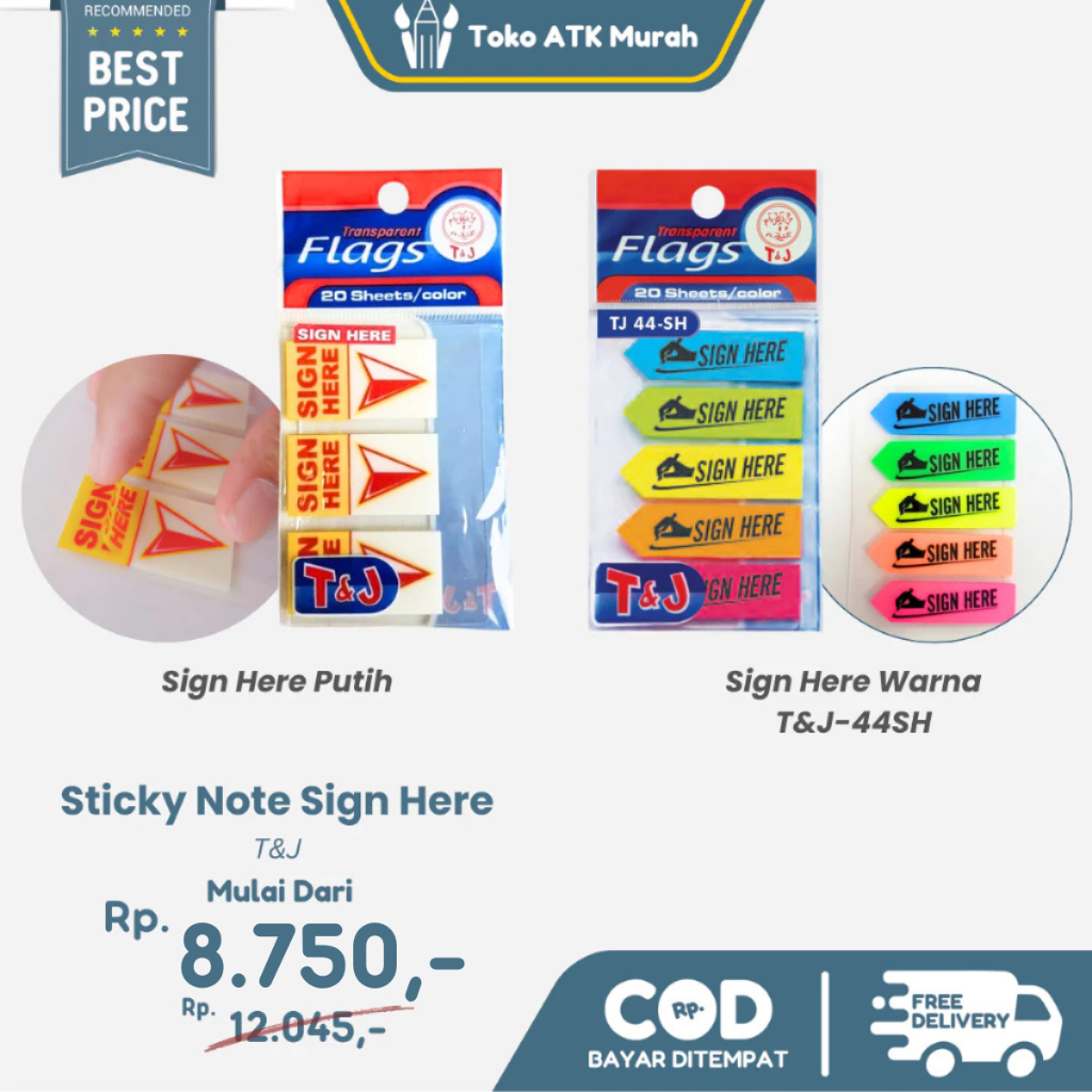 Jual Sticky Note Penanda 5 Warna Sign Here T&J 44-SH / Sticky Note T&J ...