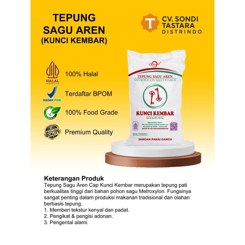 Jual TEPUNG SAGU AREN SEMI OVEN KUNCI KEMBAR / PATI SAGU / SAGU AREN ...