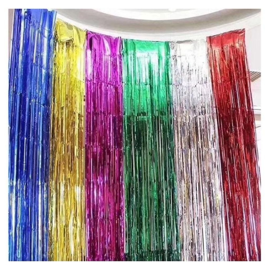 Jual Tirai Rumbai Foil Merah Ungu Silver Gold Biru Hitam Dekorasi Pesta ...