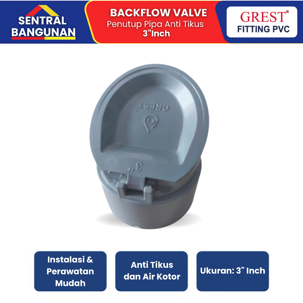 Jual GREST BackFlow Valve 3 Inch PVC / BackFlow Valve Anti Bau ...