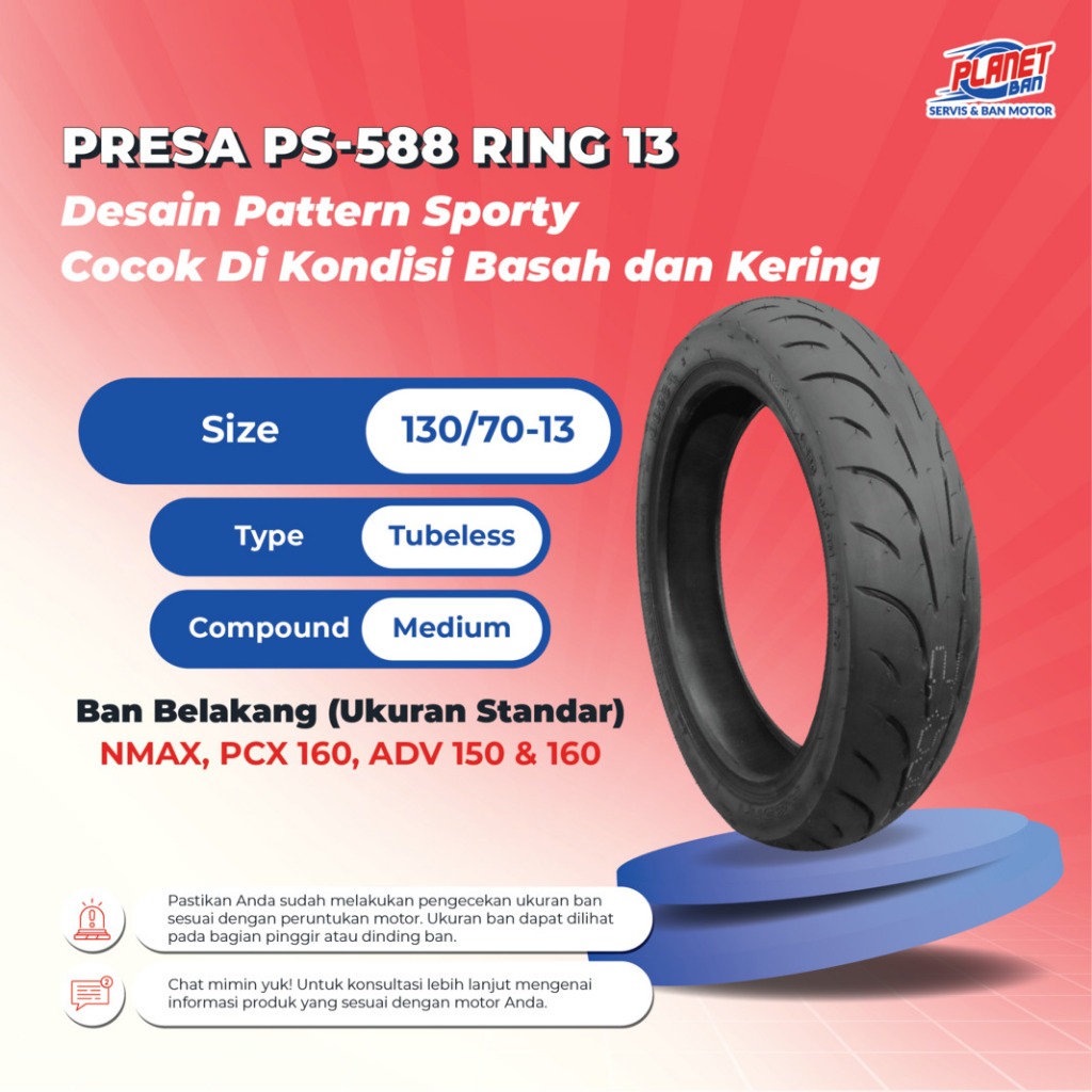 Jual Ban Motor Ring 13 - 130/70 Presa PS-588 (Ban Motor BELAKANG NMAX ...
