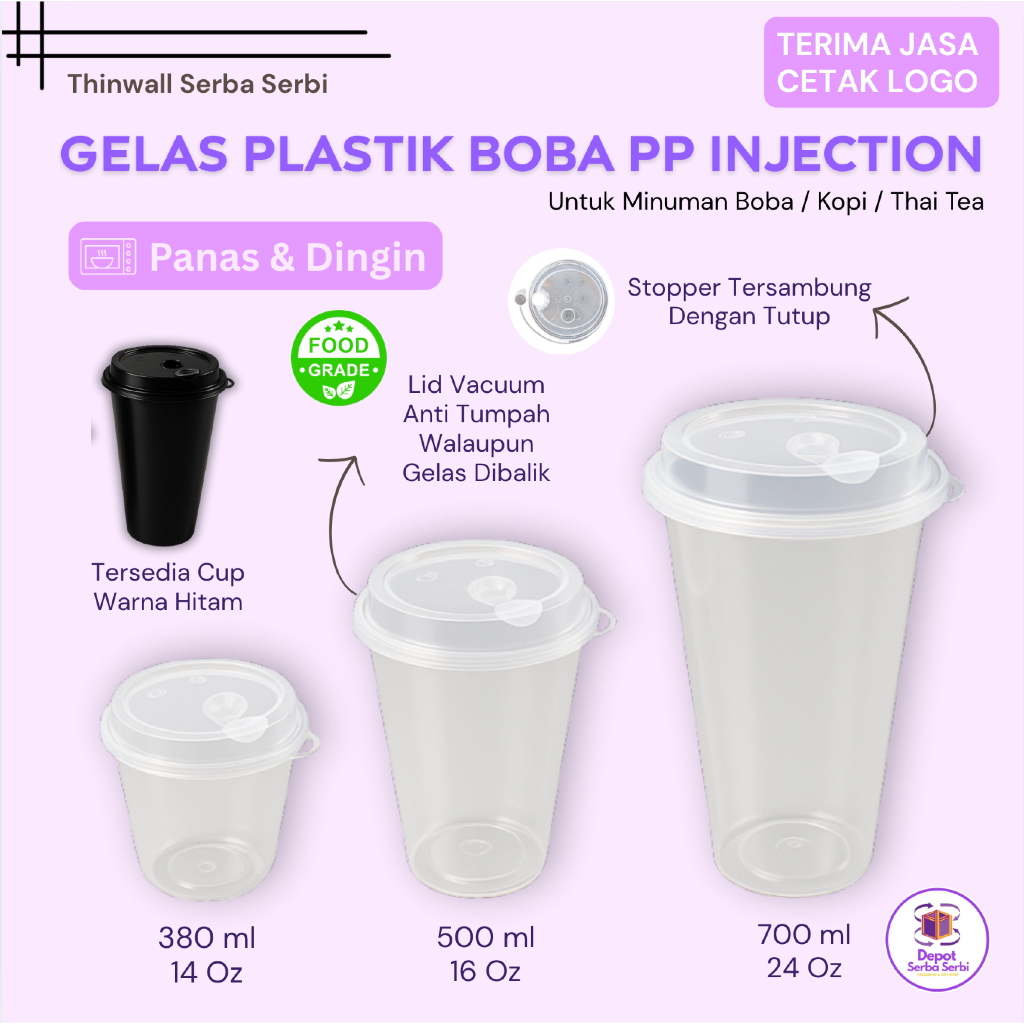 Jual Gelas Plastik Boba PP Injection Tebal Food Grade 380ml 500ml 700ml ...
