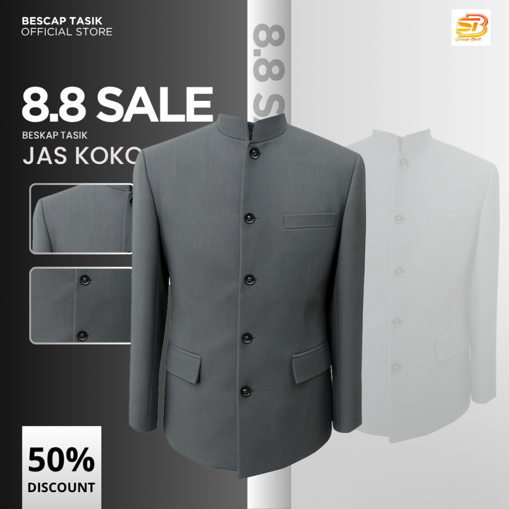 Jual Beskap Jas Koko Polos Abu Muda Motif Saku Tutup Pria Dewasa Muslim ...