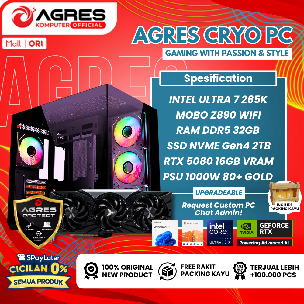 Jual AGRES CRYO PC ULTRA 7 265K RTX 5080 16G/ 32GB 1TB WIFI + BT ...