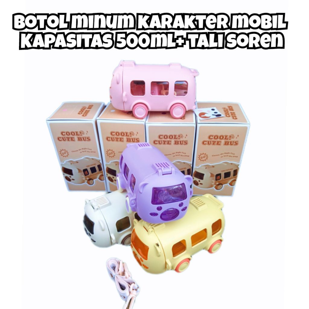 Jual Botol Minum Anak Viral Mini Bus kapasitas 500 ml Free Tali dan ...