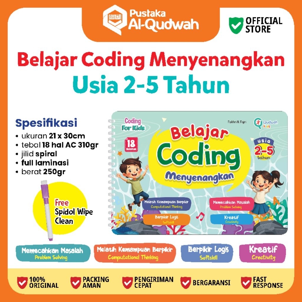 Jual [Al Qudwah]READY coding for kids usia 2Th++ || 18 Halaman Wipe Clean || Buku Coding AnaK TK ...