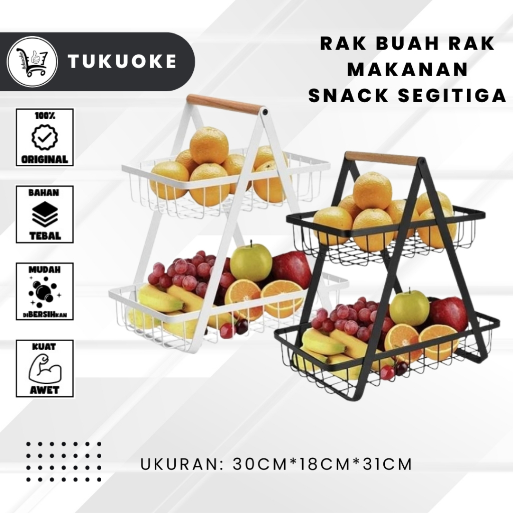 Jual RAK BUAH RAK MAKANAN SNACK SEGITIGA BESI 2 SUSUN GAGANG KAYU ...