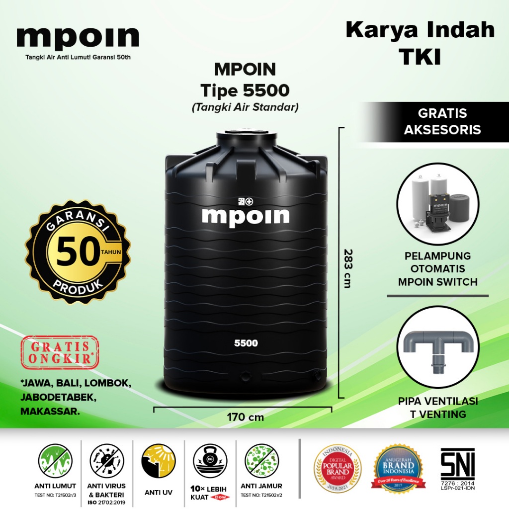 Jual Tangki Air MPOIN W5500 5500L Wave Series Water Tank Toren Tangki ...