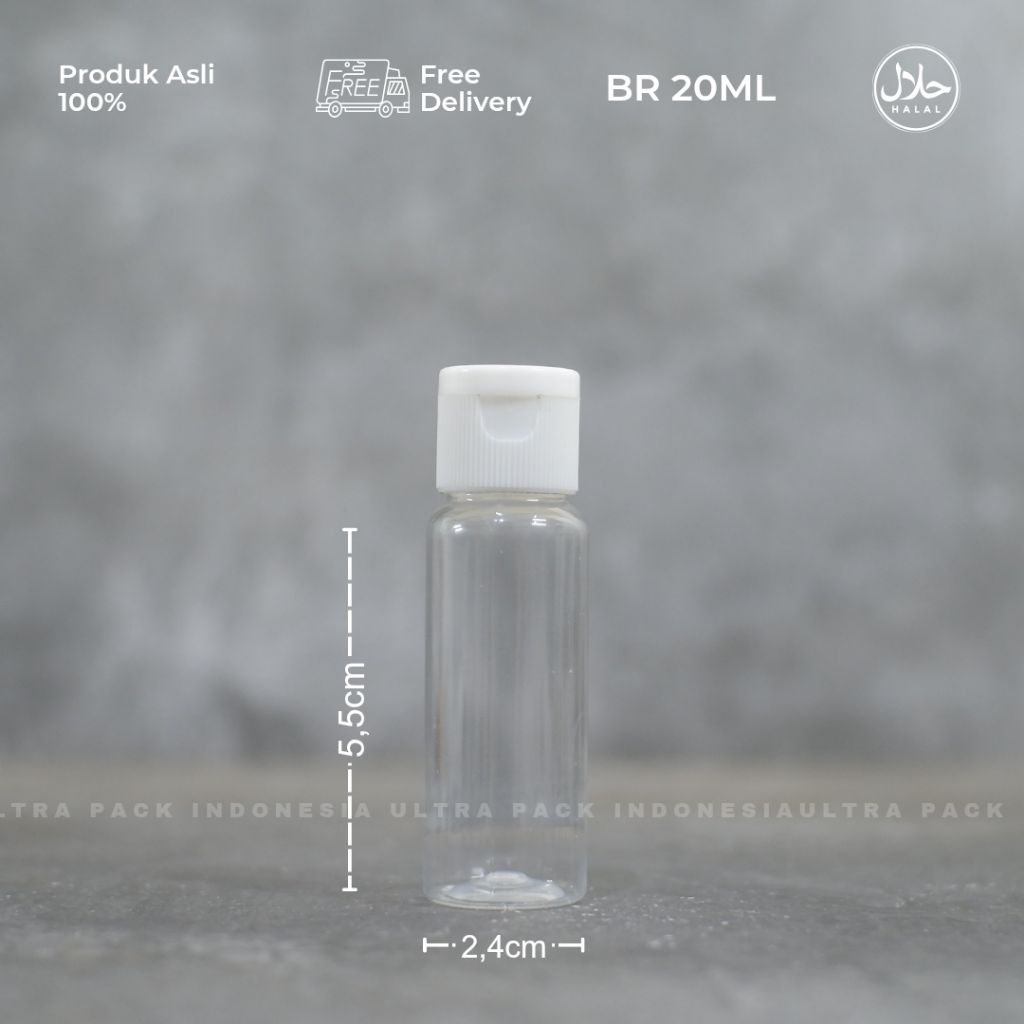 Jual Kemasan Botol Fliptop Isi Ulang - BOTOL PET BR 20ML CLEAR + FLIP ...