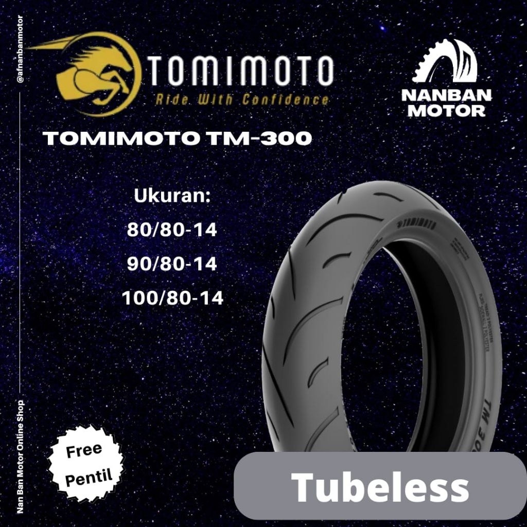 Jual BAN MOTOR TOMIMOTO TM 300 BAN TUBELESS UKURAN 80/80-14, 80/90-14 ...