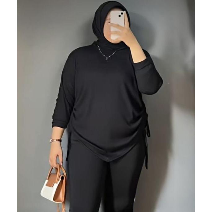 Jual JUMBO Knit Top Crop serut kiri kanan Wanita lengan panjang ...
