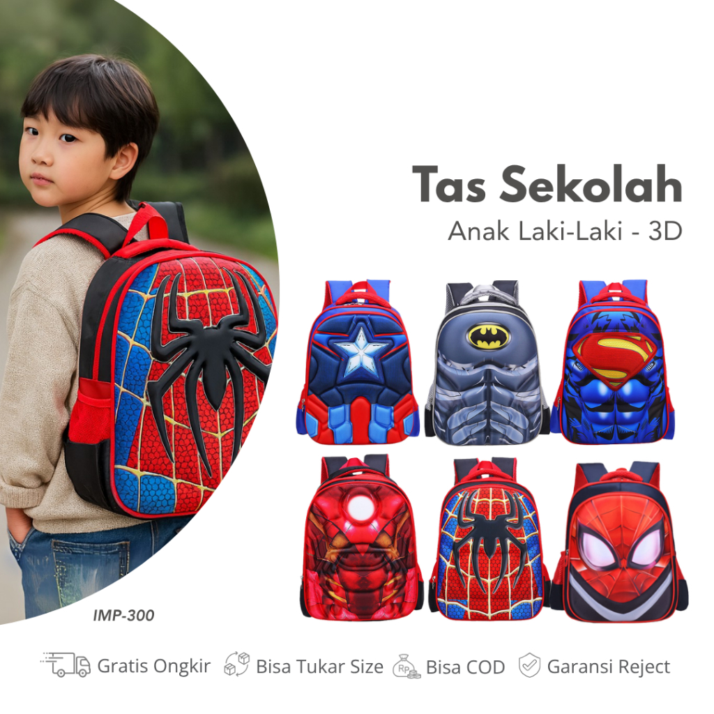 Jual [Brandedbaby] Tas Sekolah Anak Laki-Laki Superhero 3D Ransel Anak Karakter TK SD Waterproof ...