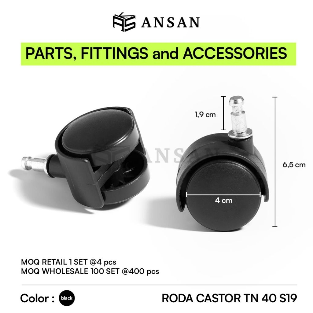 Jual RODA CASTOR KASTOR TN 40mm PIN 1,9 CM 4PCS CASTER MEJA KURSI ...