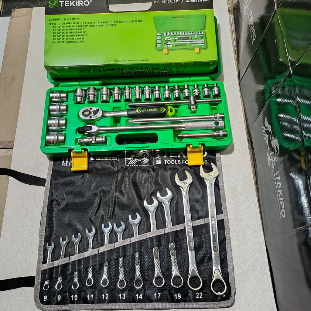 Jual TEKIRO Paket Lengkap Kunci Sok Set 24pcs 8-32mm 6pt 1/2inci + Kunci Ring Pas Set 11pcs 8 ...